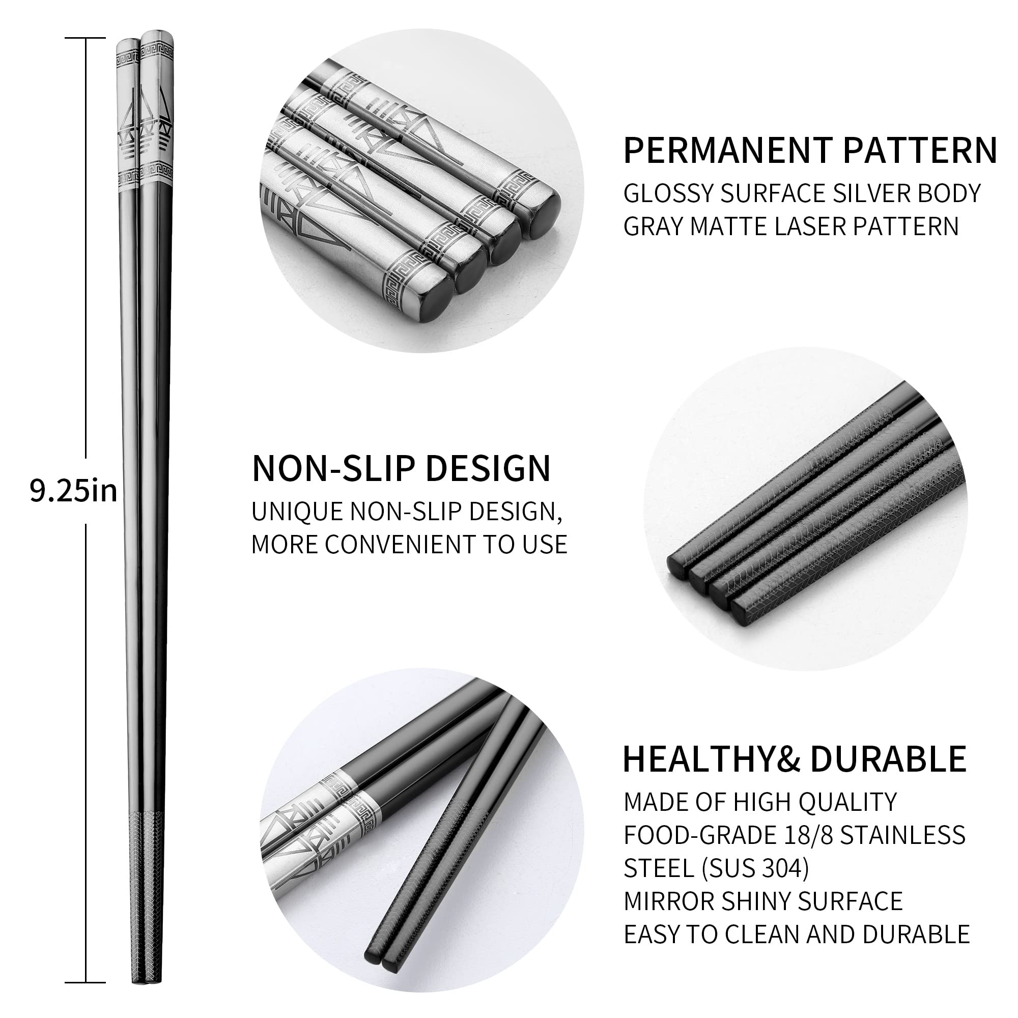 TK INFINITY- Stainless Steel Chopsticks and Chopstick Holder - Reusable Metal Chopsticks - Sushi Kit for Japanese food - Chopsticks with case and Great Couple Gift Set (S304,8.5in, Black colour)