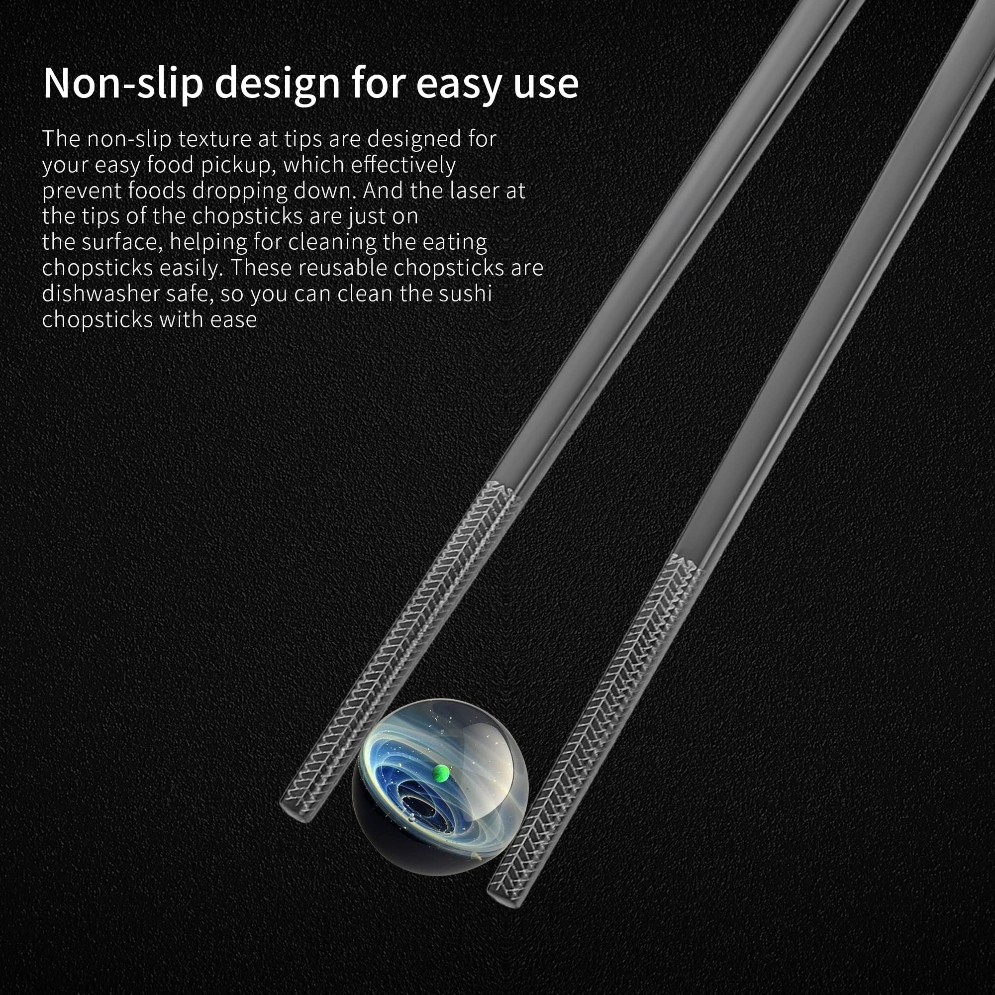 TK INFINITY- Stainless Steel Chopsticks and Chopstick Holder - Reusable Metal Chopsticks - Sushi Kit for Japanese food - Chopsticks with case and Great Couple Gift Set (S304,8.5in, Black colour)