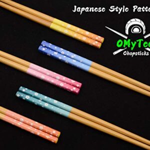 OMyTea Chopsticks Reusable - Japanese Bamboo Chopsticks 5 Pairs Gift Sets, 8.9 Inch/22.5cm, for Sushi, Ramen, Noodles, Rice, Camping, Travel (Sakura)