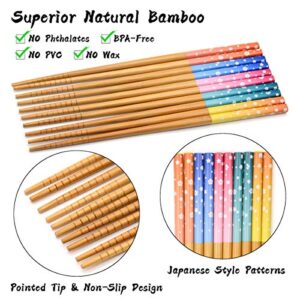 OMyTea Chopsticks Reusable - Japanese Bamboo Chopsticks 5 Pairs Gift Sets, 8.9 Inch/22.5cm, for Sushi, Ramen, Noodles, Rice, Camping, Travel (Sakura)