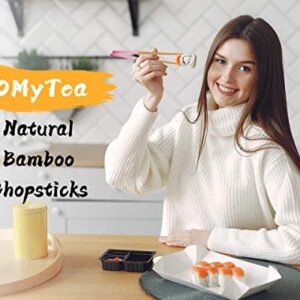 OMyTea Chopsticks Reusable - Japanese Bamboo Chopsticks 5 Pairs Gift Sets, 8.9 Inch/22.5cm, for Sushi, Ramen, Noodles, Rice, Camping, Travel (Sakura)