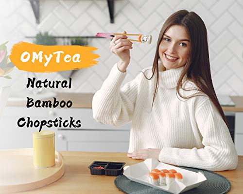 OMyTea Chopsticks Reusable - Japanese Bamboo Chopsticks 5 Pairs Gift Sets, 8.9 Inch/22.5cm, for Sushi, Ramen, Noodles, Rice, Camping, Travel (Sakura)