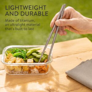 Navaris Titanium Chopsticks and Spork Set - Includes 9" (23cm) Long Metal Chopstick Pair and 7.9" (20cm) Long Double-Ended Spork/Bottle Opener