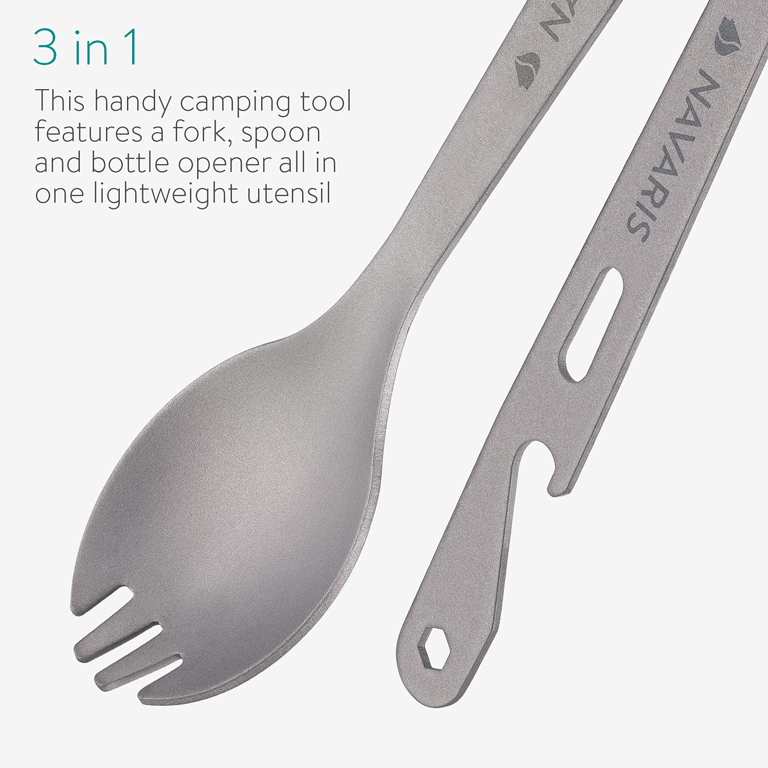 Navaris Titanium Chopsticks and Spork Set - Includes 9" (23cm) Long Metal Chopstick Pair and 7.9" (20cm) Long Double-Ended Spork/Bottle Opener