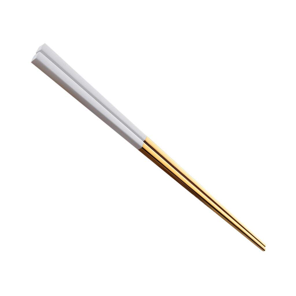 5 Pairs Fashionable and exquisite Korean stainless steel chopsticks (White+Gold)