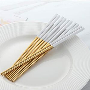 5 Pairs Fashionable and exquisite Korean stainless steel chopsticks (White+Gold)