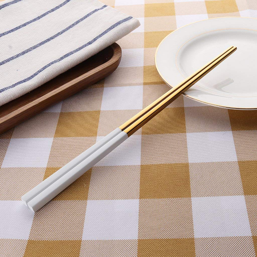 5 Pairs Fashionable and exquisite Korean stainless steel chopsticks (White+Gold)