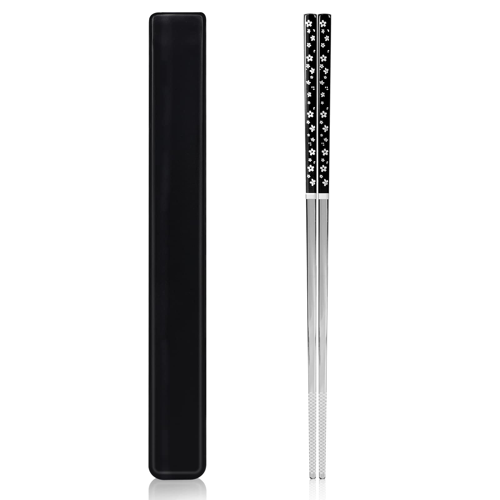 Stainless Steel 18/8 Chopsticks Reusable Titanium Plated Metal Chopsticks Premium Japanese Gift Set Dishwasher Safe (1 pair - Black)