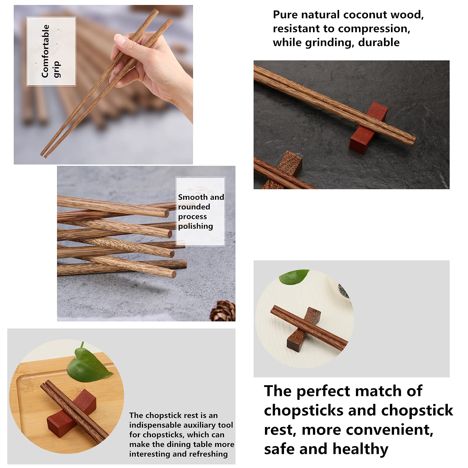 LUXIYUCHU 10 Set Coconut Chopsticks Reusable Wooden Chop Sticks Cooking Bamboo Helper Korean Japanese Cool Hair Chop Sticks Pack Reusable Chopsticks Take 10 Chicken Wings Chopstick Rest