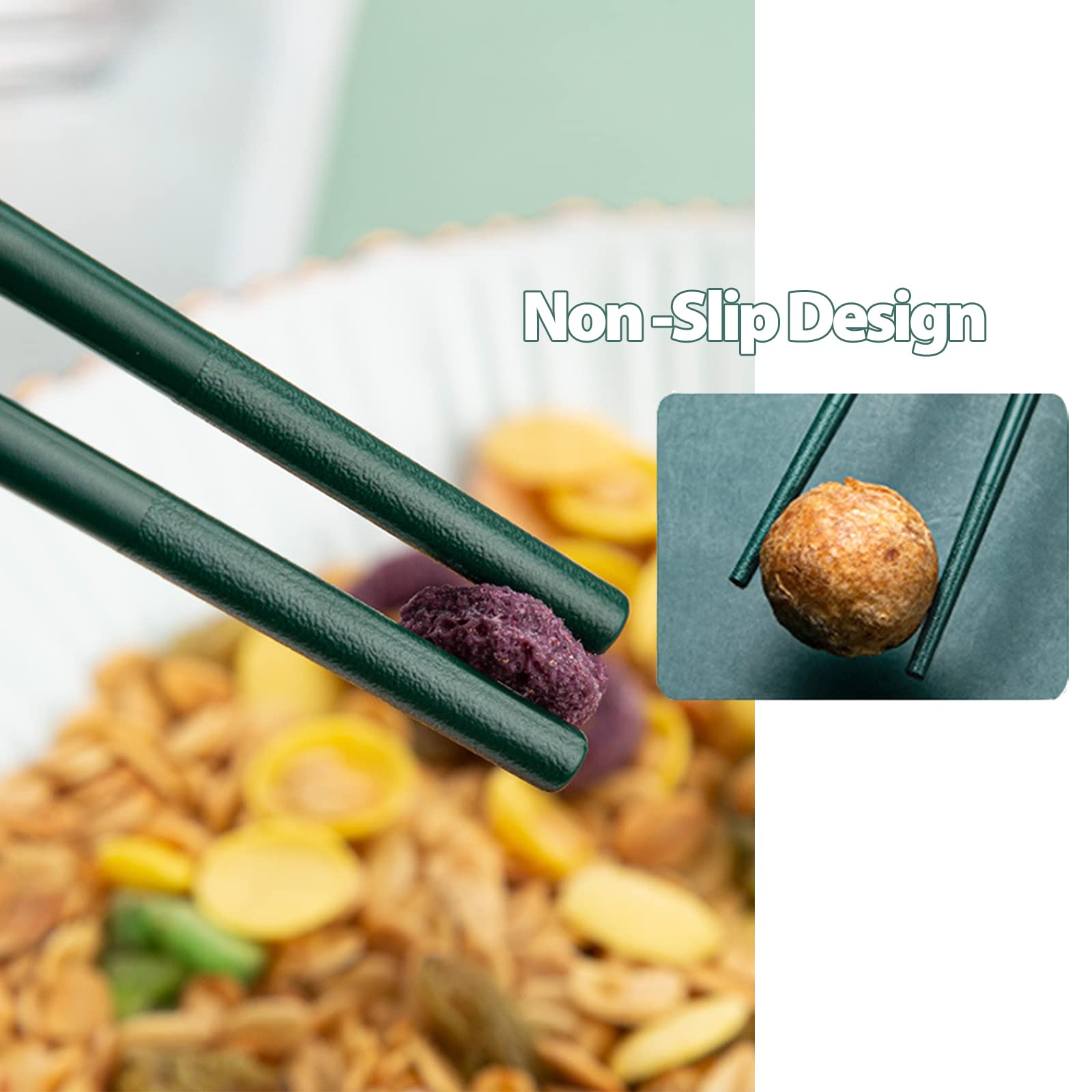 10 Pairs Fiberglass Chopsticks-Reusable Chopsticks Dishwasher Safe, 9.57 inch/24.3cm Non-Slip Family/ Hotel/ Restaurant Chinese Chop Sticks, Korean/Japanese ChopStick, Dark Green