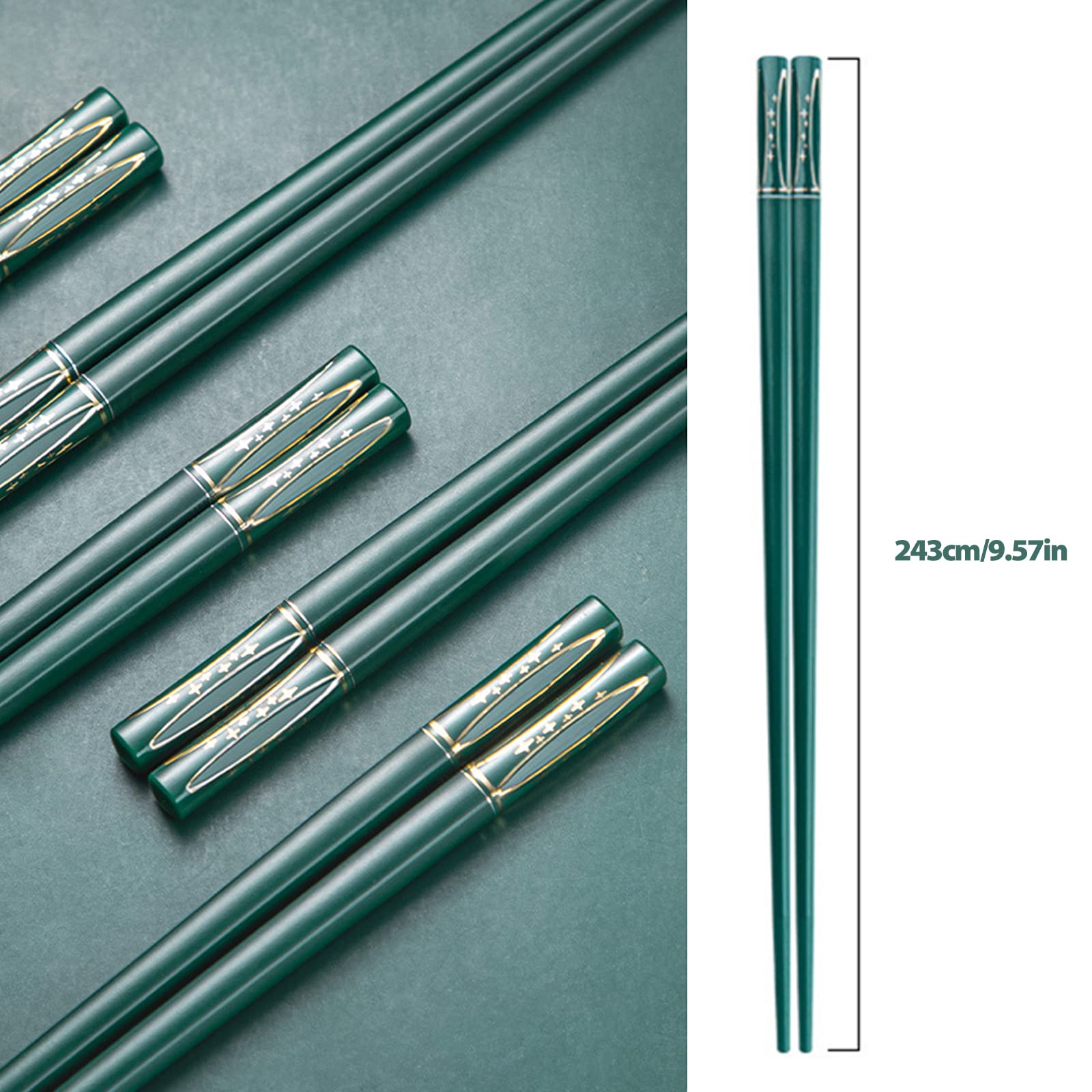 10 Pairs Fiberglass Chopsticks-Reusable Chopsticks Dishwasher Safe, 9.57 inch/24.3cm Non-Slip Family/ Hotel/ Restaurant Chinese Chop Sticks, Korean/Japanese ChopStick, Dark Green