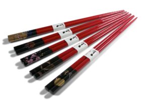 miya assorted night sky chopsticks, red/black, set of 5