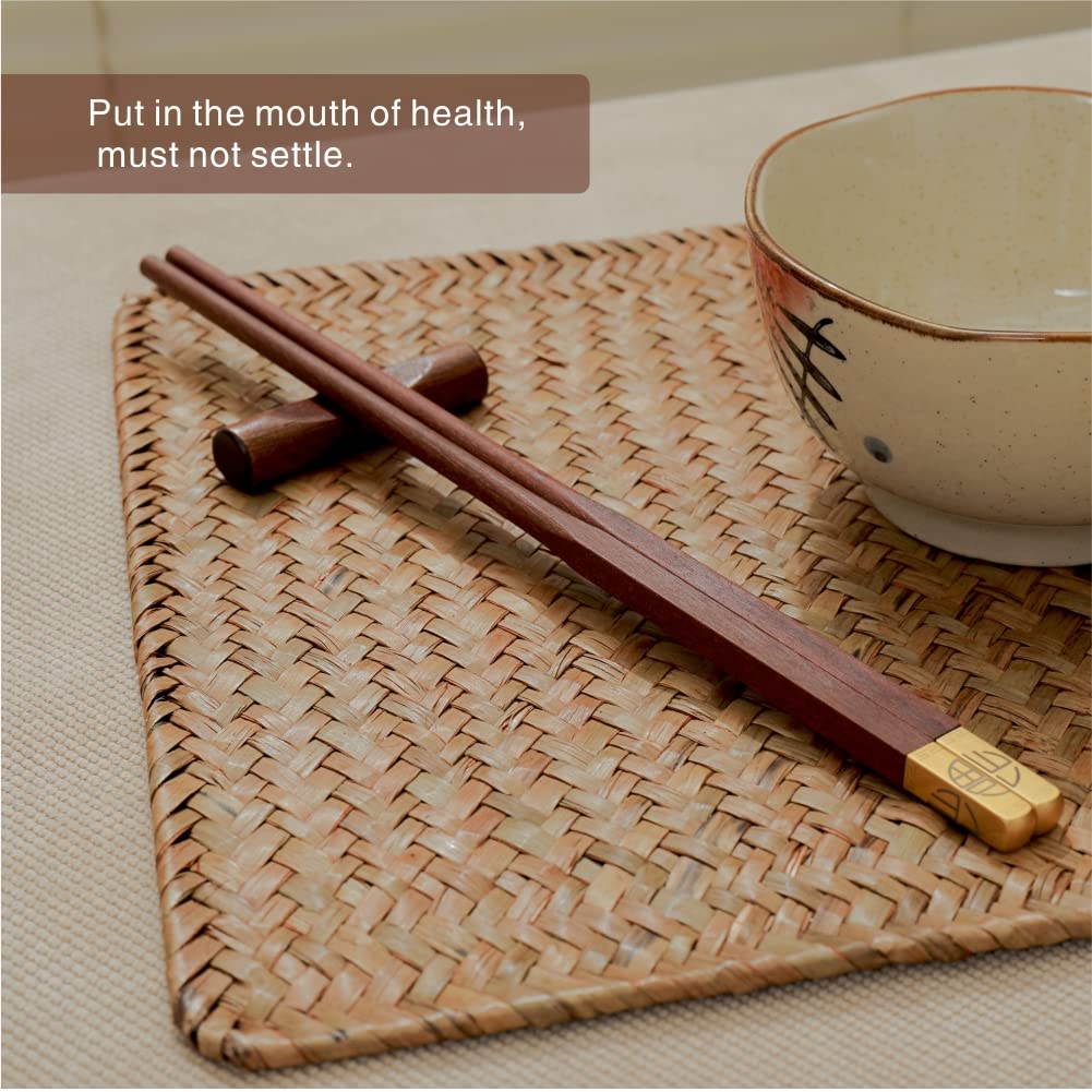 CHENWENTAO ''Fu'' chopsticks reusable gift solid wood suitable for making exquisite small gifts 5 pairs per box, reddish brown