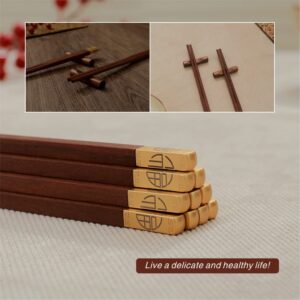 CHENWENTAO ''Fu'' chopsticks reusable gift solid wood suitable for making exquisite small gifts 5 pairs per box, reddish brown