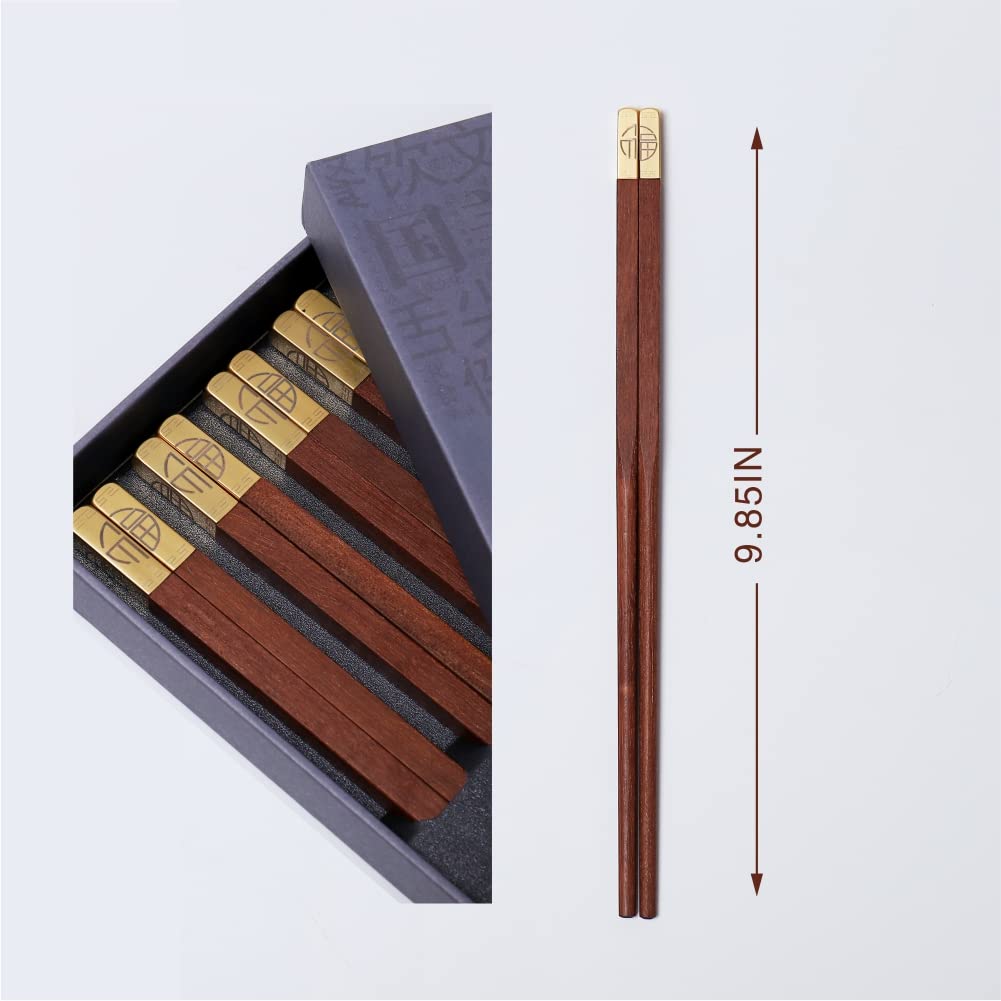 CHENWENTAO ''Fu'' chopsticks reusable gift solid wood suitable for making exquisite small gifts 5 pairs per box, reddish brown