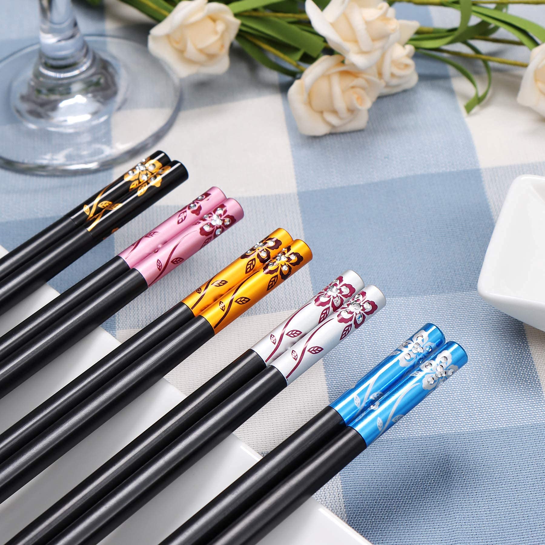 YOUPINLE 10 Pairs Fiberglass Chopsticks-Reusable Chopsticks Dishwasher Safe,9 1/2 Inches- Multicolored