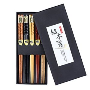 Heim Concept 5- Pairs Natural Wood Chopsticks Reusable Chinese Korean Japanese Chopsticks Set Bamboo Chop Stick