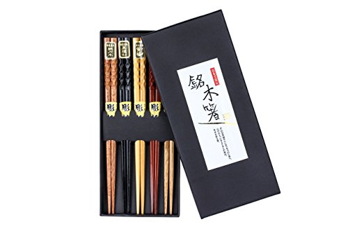 Heim Concept 5- Pairs Natural Wood Chopsticks Reusable Chinese Korean Japanese Chopsticks Set Bamboo Chop Stick