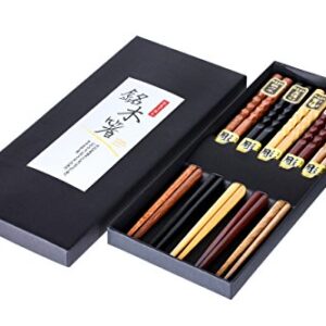 Heim Concept 5- Pairs Natural Wood Chopsticks Reusable Chinese Korean Japanese Chopsticks Set Bamboo Chop Stick