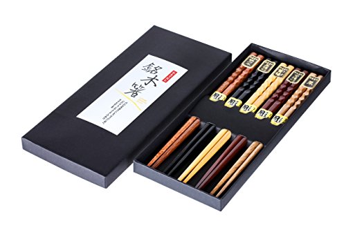 Heim Concept 5- Pairs Natural Wood Chopsticks Reusable Chinese Korean Japanese Chopsticks Set Bamboo Chop Stick