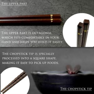 BASARAIDEE, Japanese Natural Wooden Reusable Chopsticks 9.1 Inches 2 Pairs with Holders Gift Set for Couple in Box Made in Japan Japanese gifts For Ramen noodles