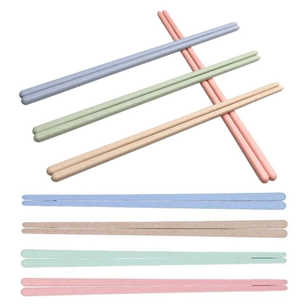 8 Pairs Reusable Chopsticks Dishwasher Safe, ECO-Friendly Wheat Straw Chinese Chopsticks Alternative to Wooden Plastic Bamboo (4 Colors)