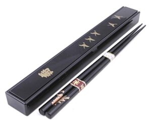 happy sales hsks1/b, japanese black chopsticks set with case - crane design black