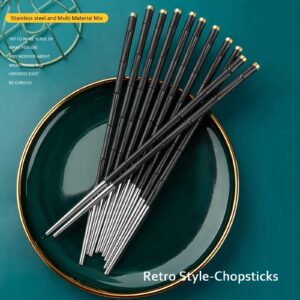 5 Pairs Creative Metal Chopstick Chop Sticks，Japanese Korea Reusable Metal Chopsticks for Dishwasher Safe