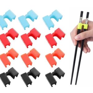 HLLMX 12 PCS Reusable Training Chopsticks Hinges Connector Reusable Plastic Training Chopstick for Kids, Beginner, Trainers or Learner ( Mixed color)