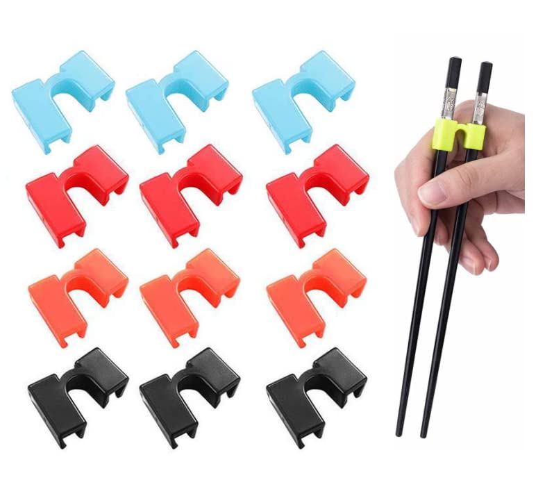 HLLMX 12 PCS Reusable Training Chopsticks Hinges Connector Reusable Plastic Training Chopstick for Kids, Beginner, Trainers or Learner ( Mixed color)