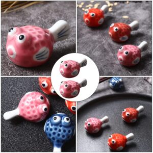 Hemoton 2Pcs Japanese Chopsticks Rest Ceramic Chopstick Holder Puffer Fish Chopsticks Rest Cute Animal Chopstick Rack for Chopsticks Spoons Forks Knives (Pink)