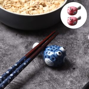 Hemoton 2Pcs Japanese Chopsticks Rest Ceramic Chopstick Holder Puffer Fish Chopsticks Rest Cute Animal Chopstick Rack for Chopsticks Spoons Forks Knives (Pink)