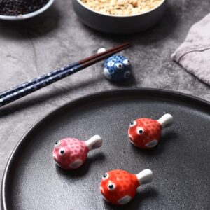 Hemoton 2Pcs Japanese Chopsticks Rest Ceramic Chopstick Holder Puffer Fish Chopsticks Rest Cute Animal Chopstick Rack for Chopsticks Spoons Forks Knives (Pink)