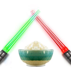 Lightsaber Chopsticks Light Up - LED Glowing Light Saber Chop Sticks - Reusable Sushi Lightup Sabers Chopstick Set Of 2 Pairs - Green & Red