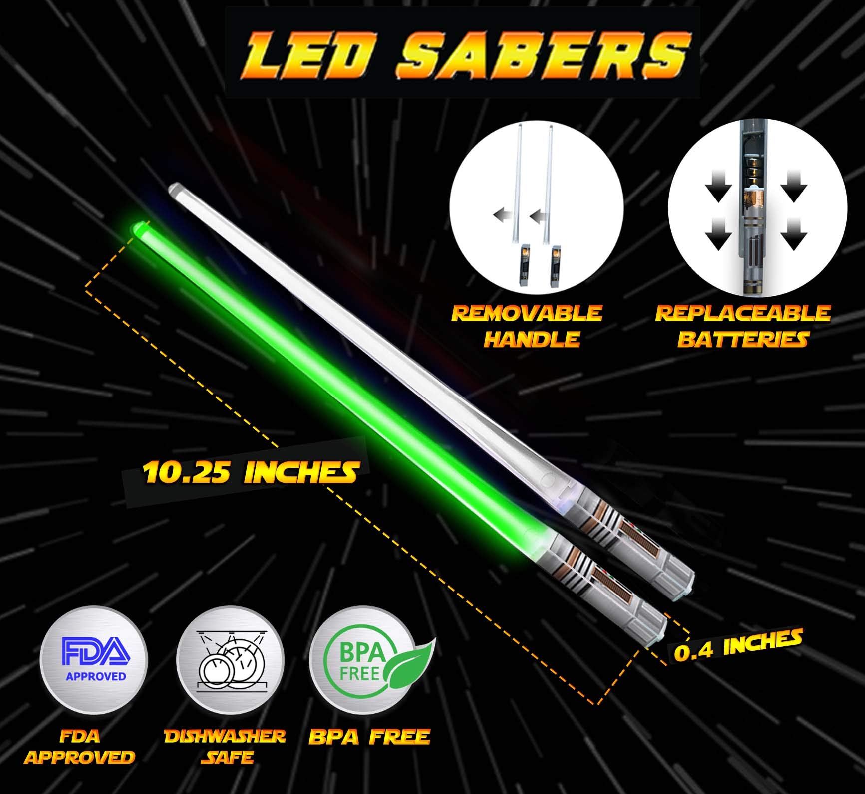 Lightsaber Chopsticks Light Up - LED Glowing Light Saber Chop Sticks - Reusable Sushi Lightup Sabers Chopstick Set Of 2 Pairs - Green & Red