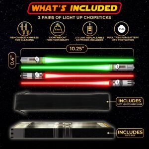 Lightsaber Chopsticks Light Up - LED Glowing Light Saber Chop Sticks - Reusable Sushi Lightup Sabers Chopstick Set Of 2 Pairs - Green & Red