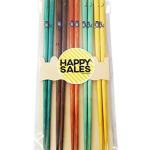 Happy Sales HSCS-FCR17, 5 Pairs Owl Bamboo Chopsticks Gift Set Muliticlor #7223