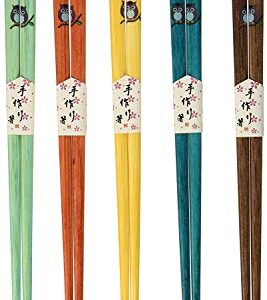 Happy Sales HSCS-FCR17, 5 Pairs Owl Bamboo Chopsticks Gift Set Muliticlor #7223