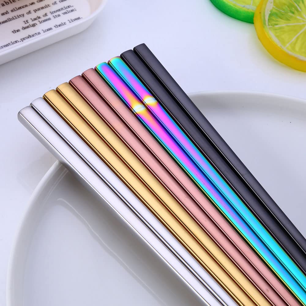 Stainless Steel Chopsticks,Reusable Chopsticks,Dishwasher Safe Metal Chopsticks, Easy to Use,Square Lightweight Chopsticks (7 PCS,Multicolor)