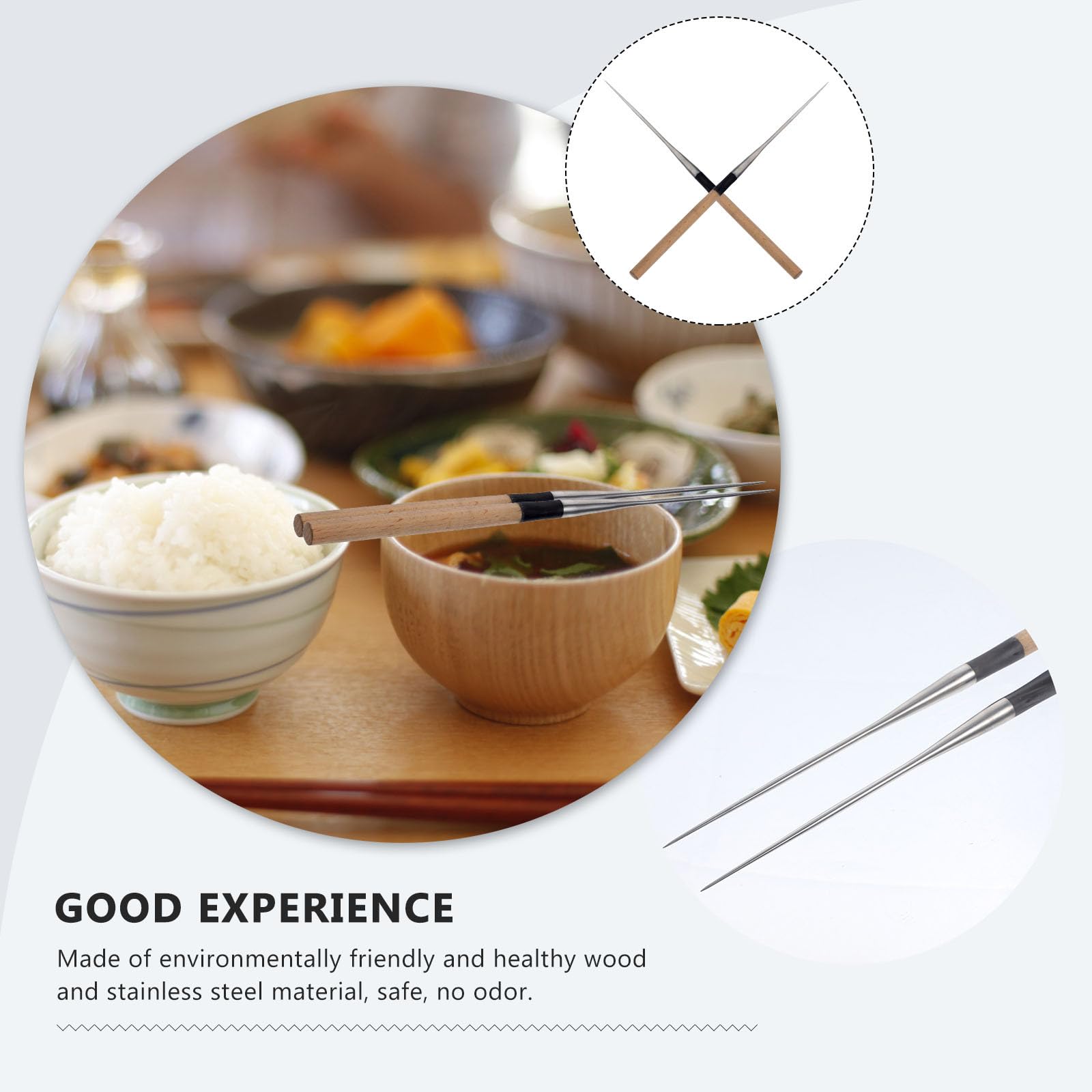 Hemoton 1 Pair Stainless Steel Sushi Chopstick Reusable Chopsticks Sashimi Chopsticks Japanese Style Chopsticks with Wooden Handle for Home Restaurant