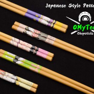 OMyTea Chopsticks Reusable - Japanese Bamboo Chopsticks 5 Pairs Gift Sets, 8.9 Inch/22.5cm, for Sushi, Ramen, Noodles, Rice, Camping, Travel (Geisha Girl)