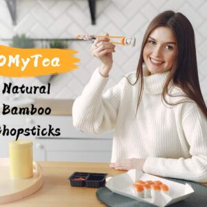 OMyTea Chopsticks Reusable - Japanese Bamboo Chopsticks 5 Pairs Gift Sets, 8.9 Inch/22.5cm, for Sushi, Ramen, Noodles, Rice, Camping, Travel (Geisha Girl)