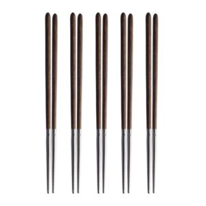 hemoton metal chopsticks 5 pairs sushi chopsticks sashimi chopsticks stainless steel japanese chopsticks with wood handle chef traditional garnishing plating tweezers gifts sets