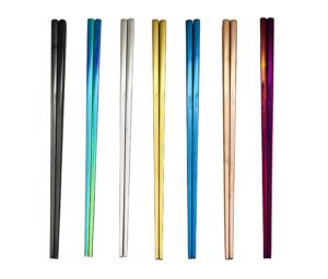 7 pairs multicolor chopsticks set, reusable stainless steel chopsticks, 304 metal japanese chinese style, dishwasher safe