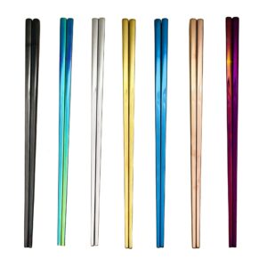 7 Pairs Multicolor Chopsticks Set, Reusable Stainless Steel Chopsticks, 304 Metal Japanese Chinese Style, Dishwasher Safe