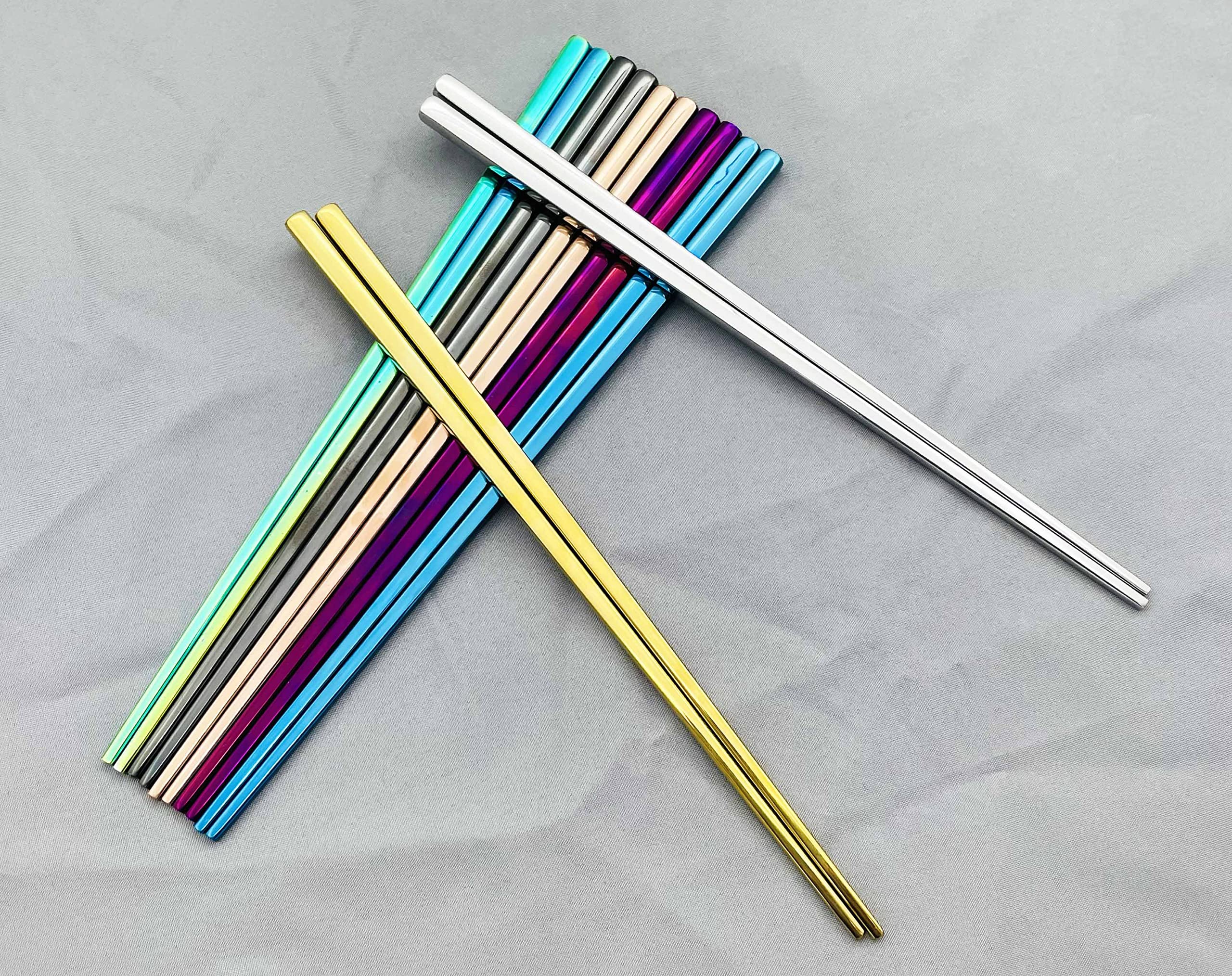 7 Pairs Multicolor Chopsticks Set, Reusable Stainless Steel Chopsticks, 304 Metal Japanese Chinese Style, Dishwasher Safe