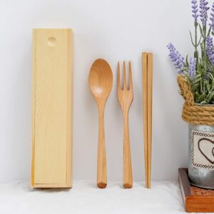 Chopsticks Storage Box, Portable Reusable Eco friendly Wooden Chopsticks Fork Spoon Storage Holder Case Box