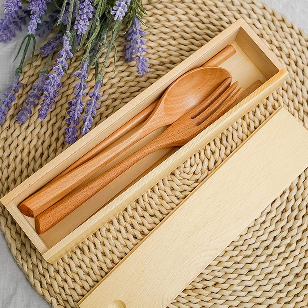 Chopsticks Storage Box, Portable Reusable Eco friendly Wooden Chopsticks Fork Spoon Storage Holder Case Box