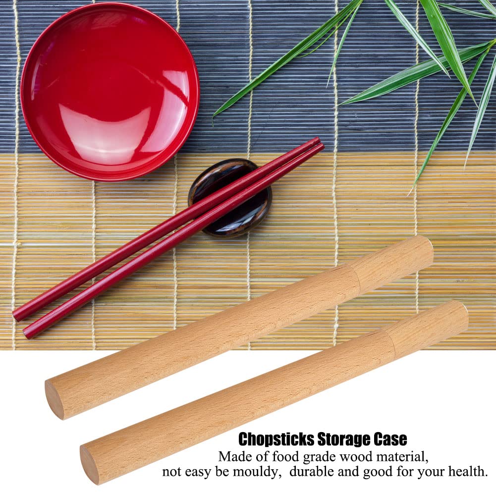 Portable Wooden Chopsticks Storage Box,plplaaoo Chopsticks Storage Case,25x2cm Reusable Wooden Chopsticks Storage Tube Pipe Carrier for Home,Outdoor Picnic