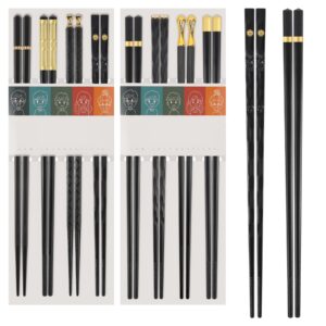 8 pairs fiberglass chopsticks-reusable chopsticks dishwasher safe, 9.57 inch/24.3cm matte non-slip japanese chinese family/ hotel/ restaurant chop sticks, hair chopstick gift set, black